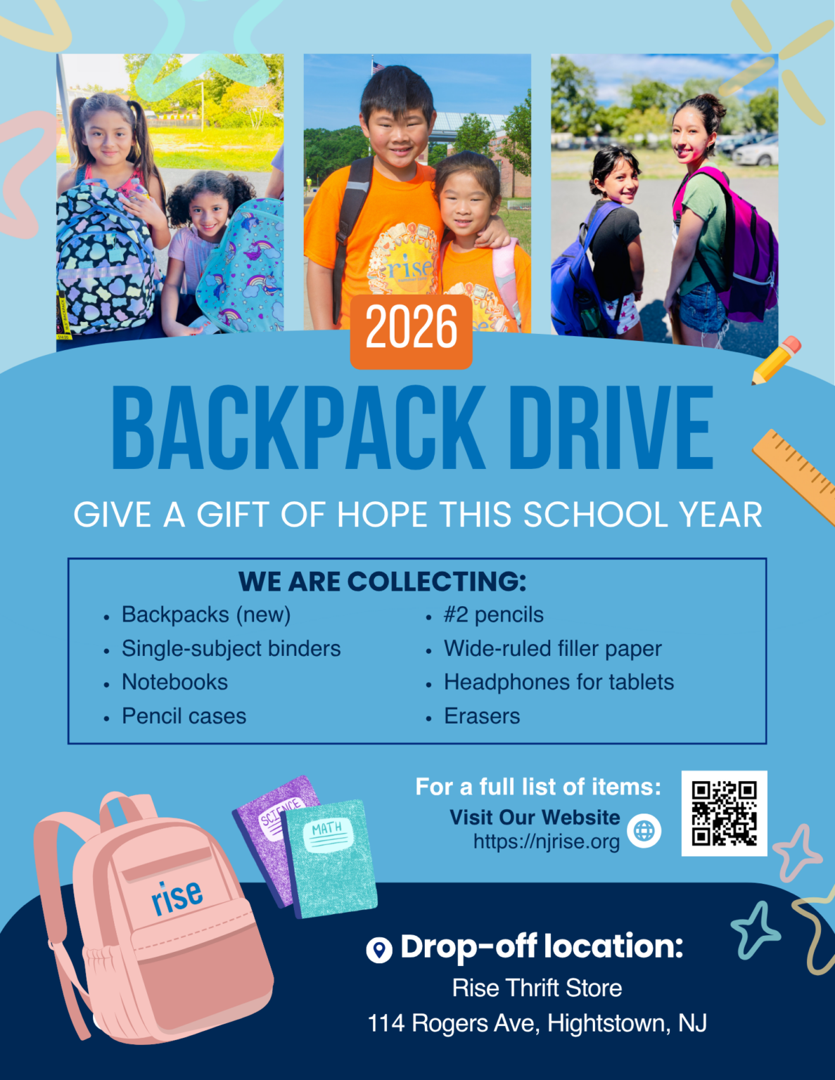 Rise Backpack Drive - NJ Rise